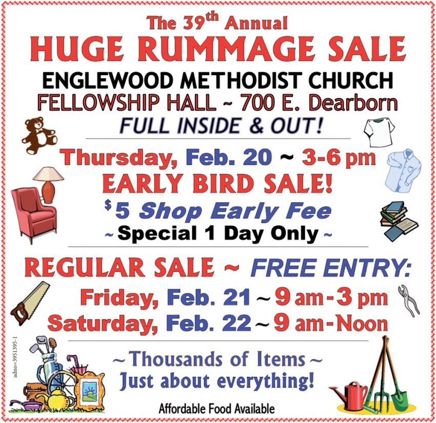 Early Bird Sale!, 39th Annual Huge Rummage Sale