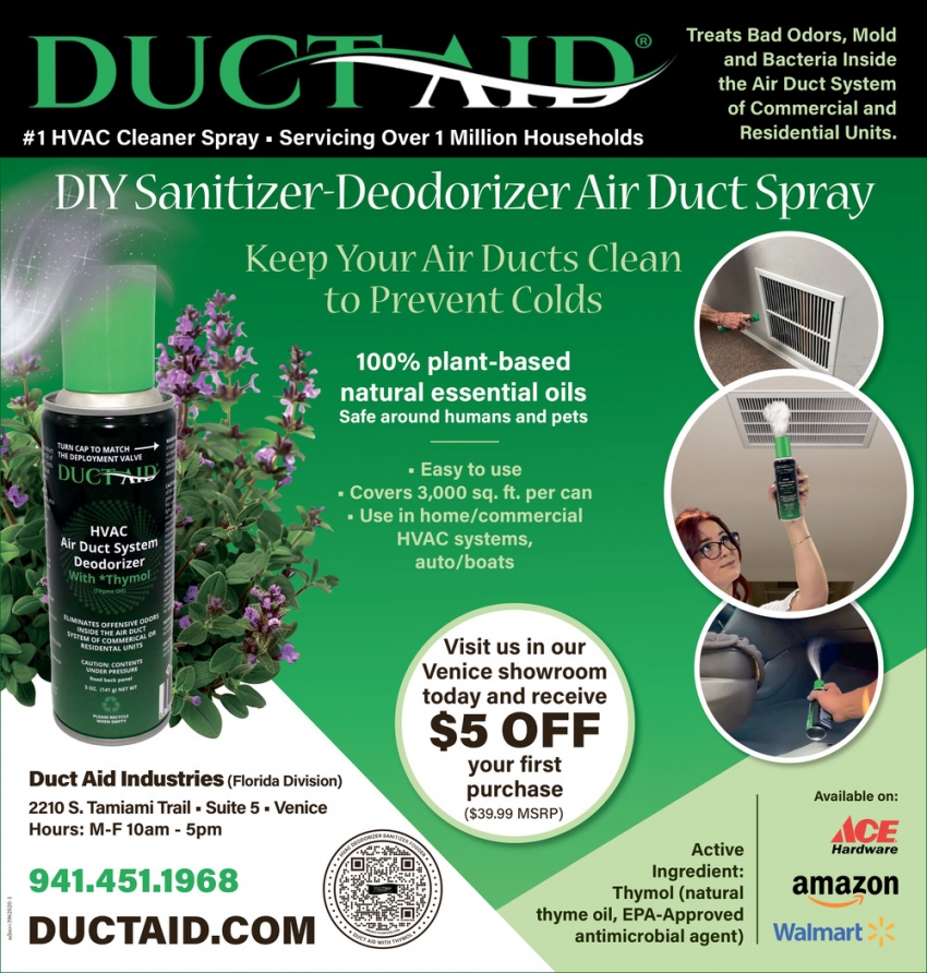 DIY Sanitizer-Deodorizer Air Duct Spray, Duct Aid Industries